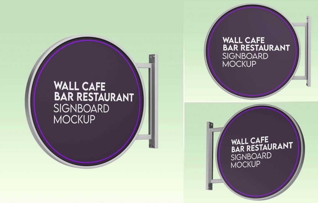 Free Wall Fixed Café / Bar / Restaurant Sign Mockup PSD Set - PsFiles
