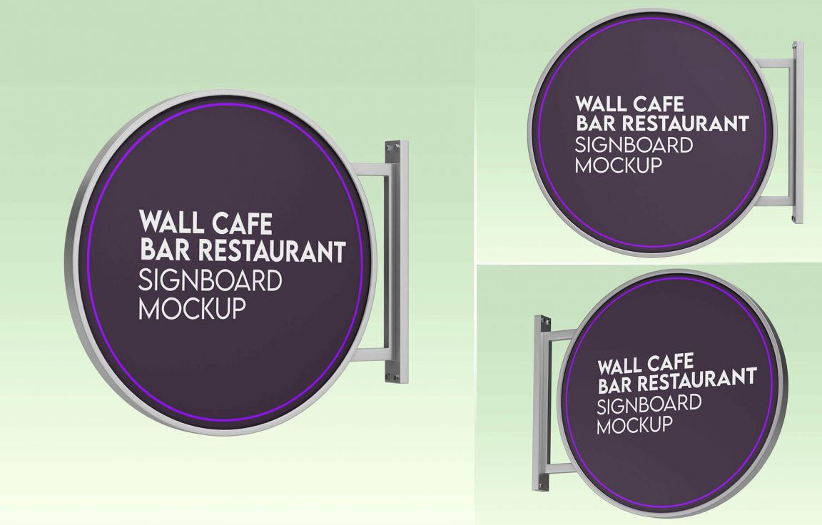 Free Wall Fixed Café / Bar / Restaurant Sign Mockup PSD Set - PsFiles