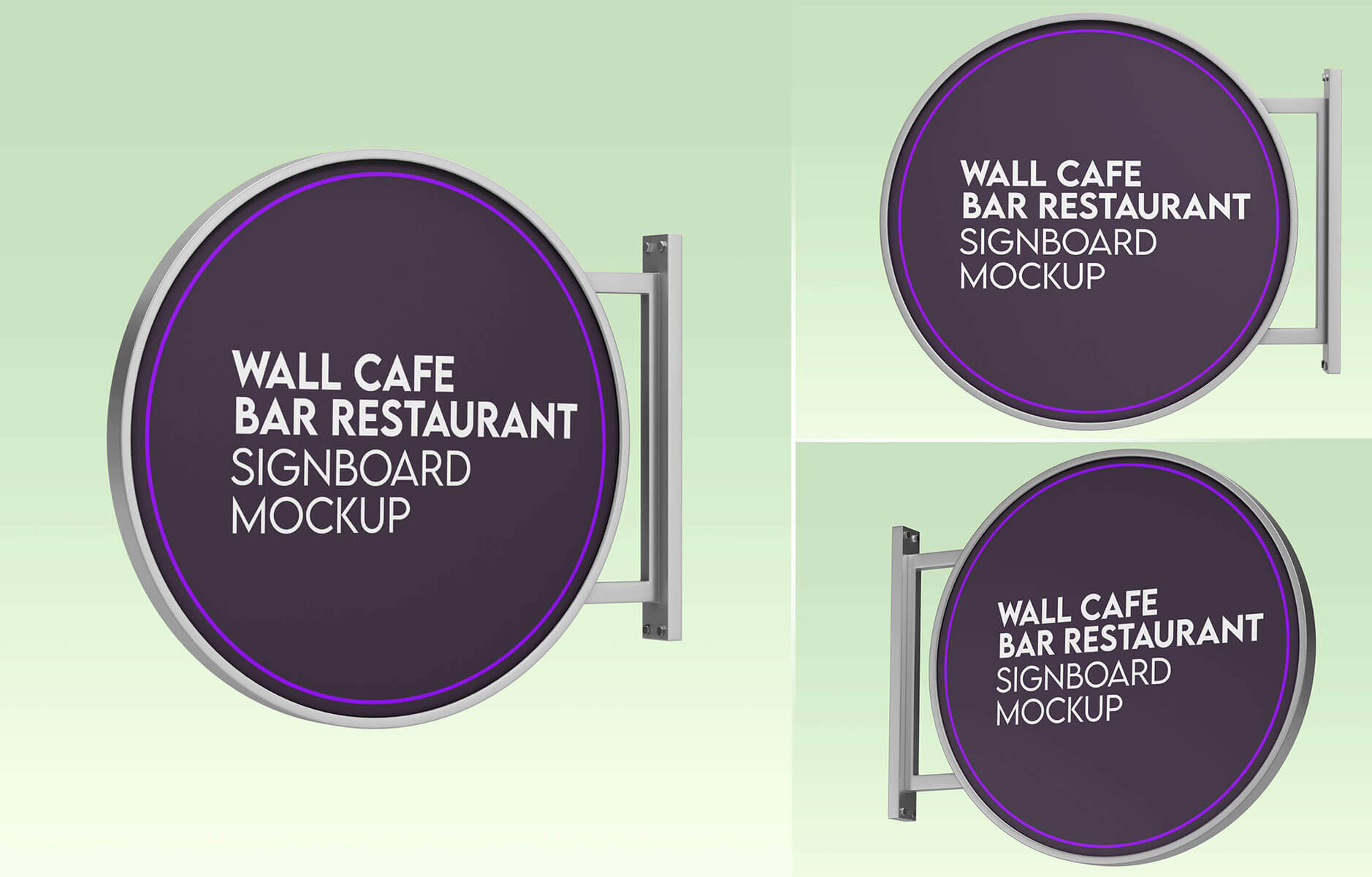 Free Wall Fixed Café / Bar / Restaurant Sign Mockup PSD Set - PsFiles