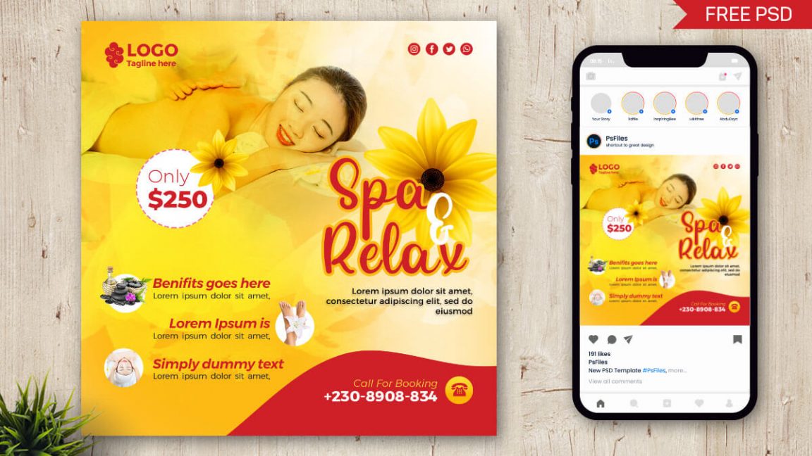 Spa and Beauty Parlour Free Instagram Post Design PSD Template - PsFiles