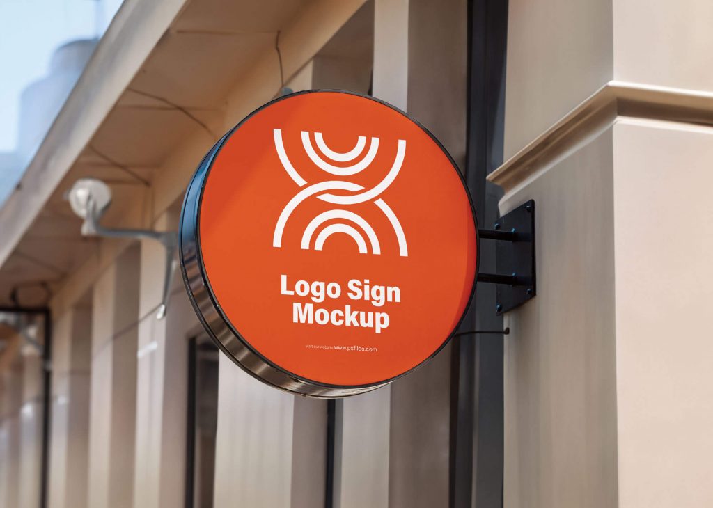 Free Round Logo Sign Mockup Building Wall Mounted - PsFiles