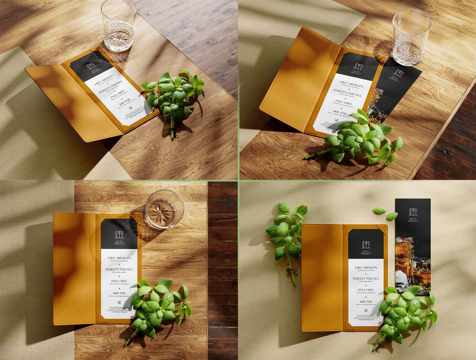 4 Free Premium Restaurant Menu Card Mockups PSD set - PsFiles