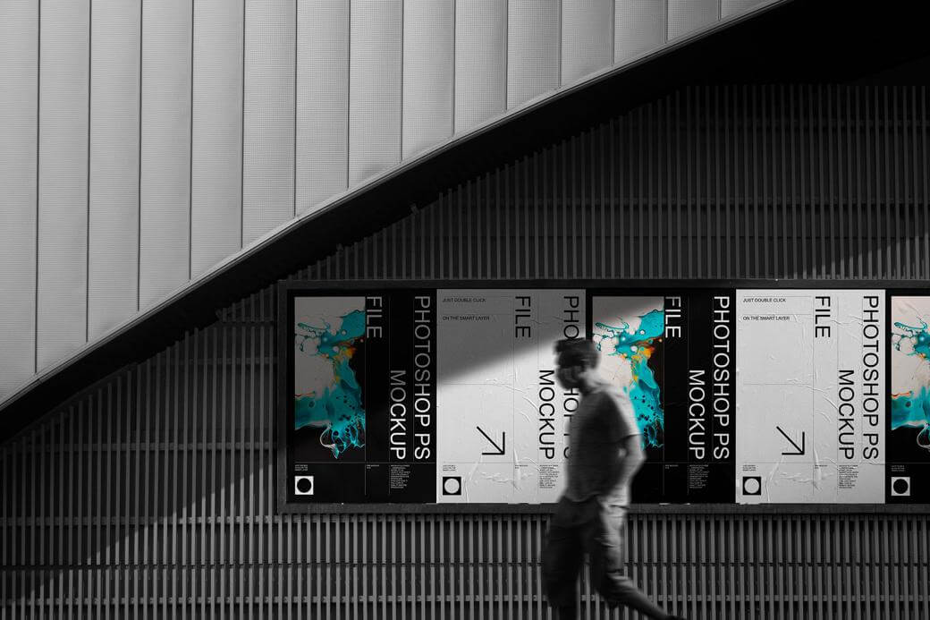 Free 5 Lined-up Subway Glued Posters Mockup PSD - PsFiles