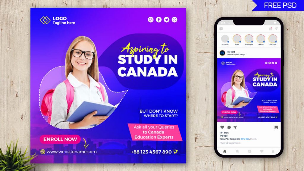 Study in Canada Education Consultants Free Instagram Post Design PSD ...