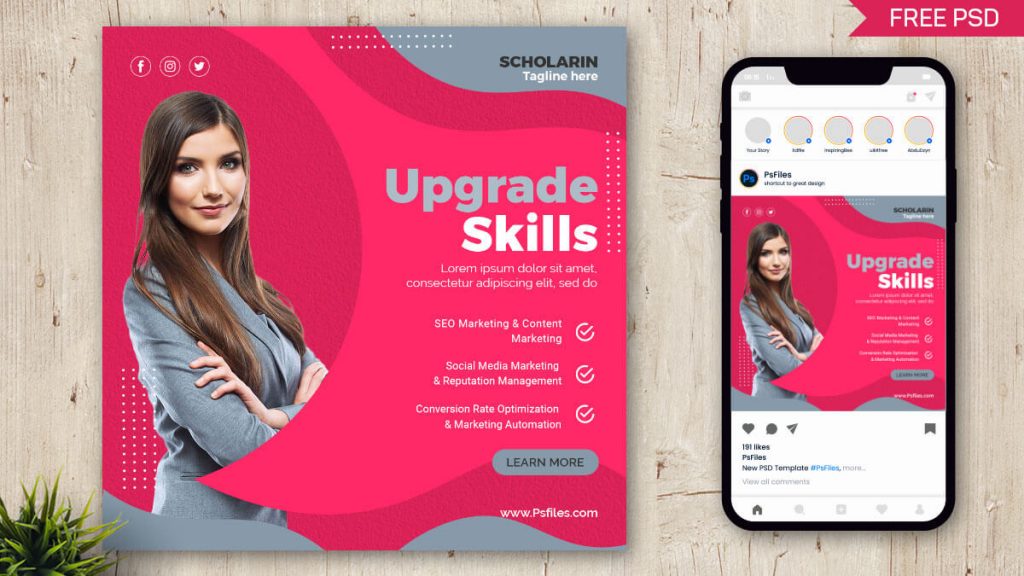 Skills Upgrade Free Instagram Post Template PSD