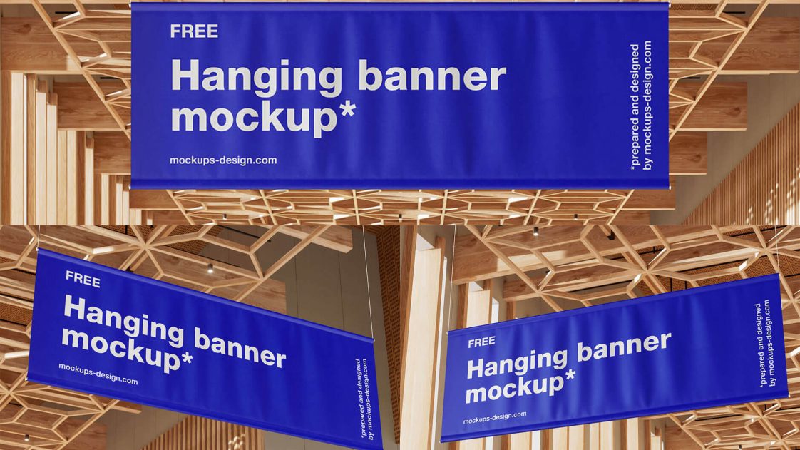 Free Trade Show Hanging Signage Mockup PSD - PsFiles