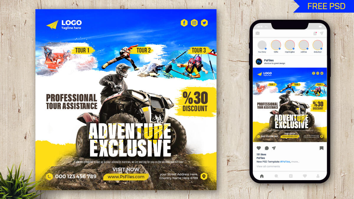 Adventure Trip Free Travel Social Media Post Design PSD Template