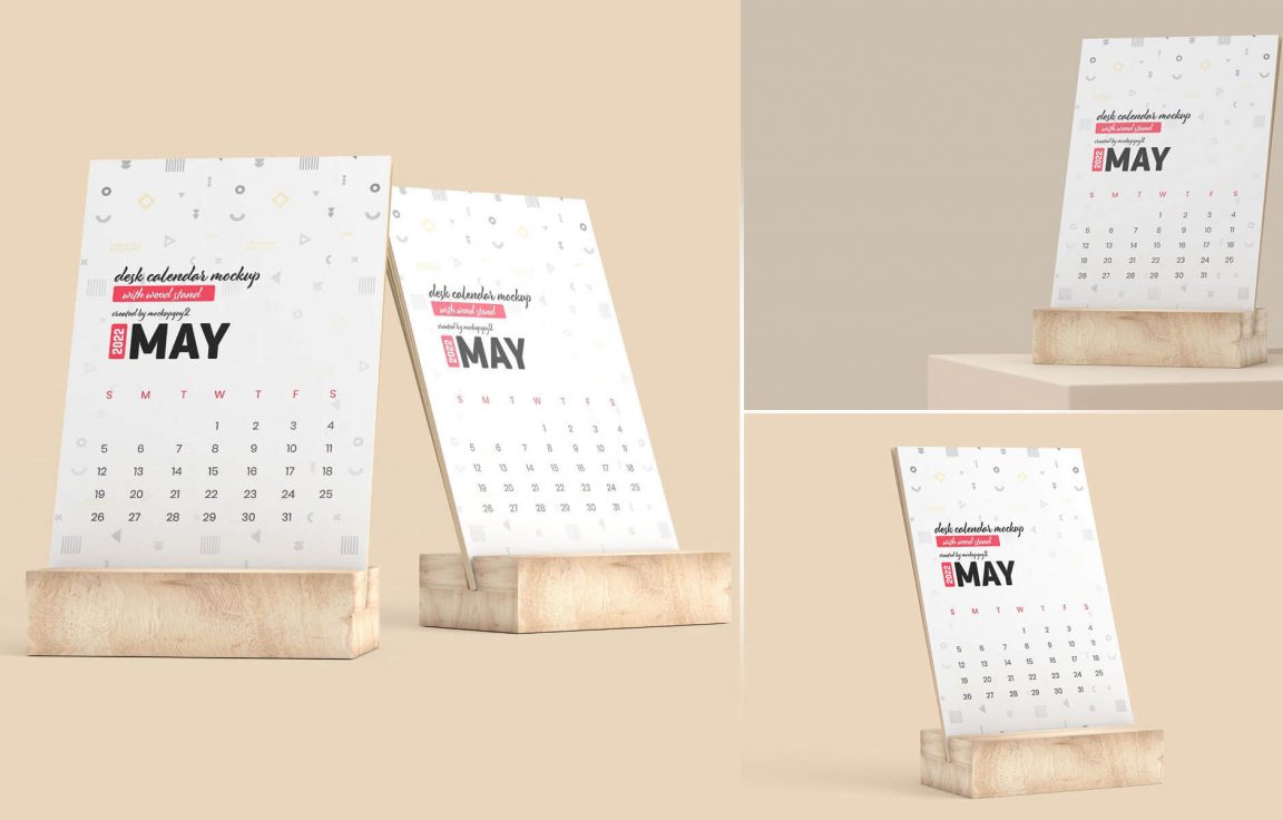 Free Wooden Stand Desk Calendar Mockups PSD Set - PsFiles