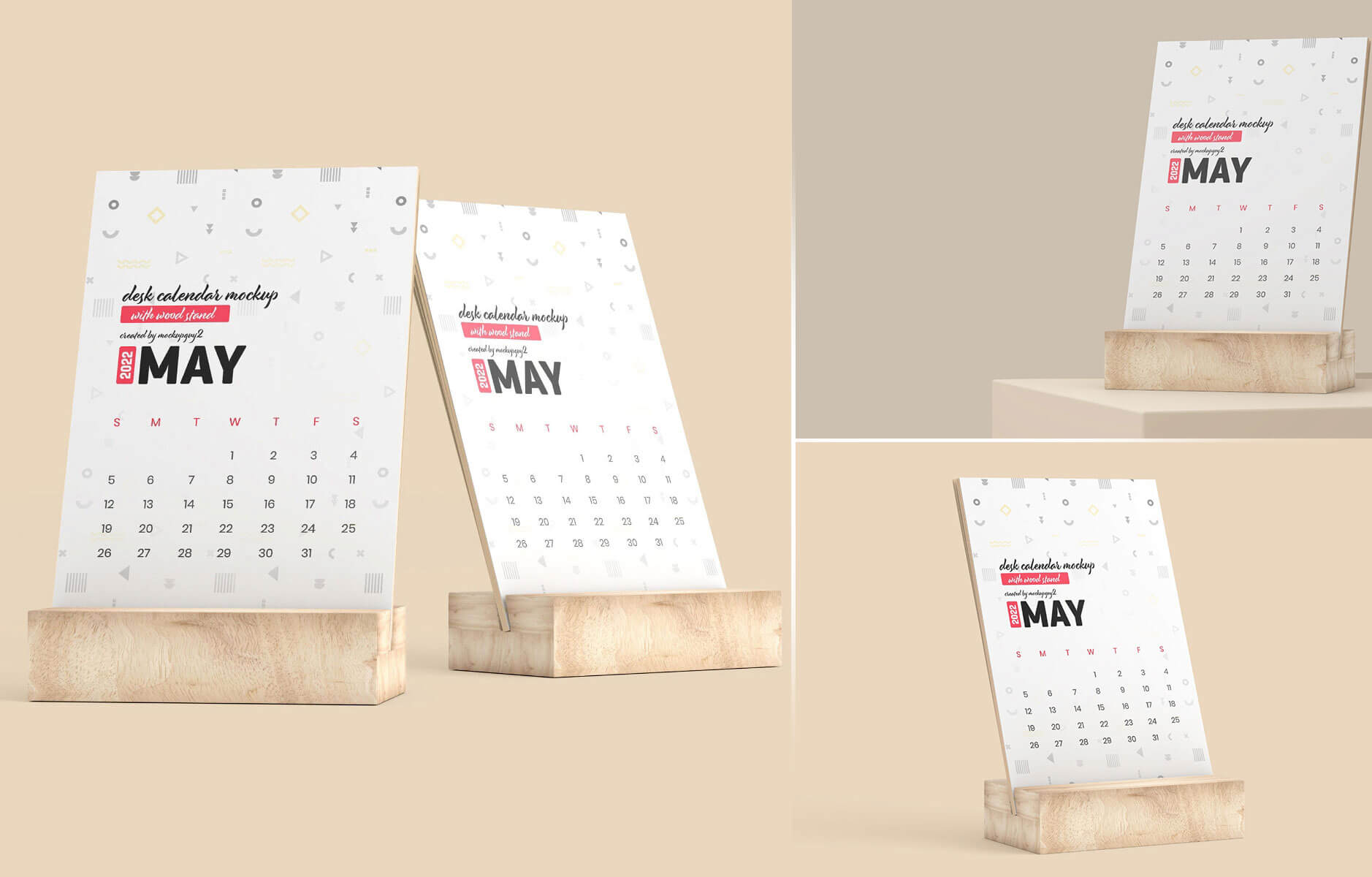 Free Wooden Stand Desk Calendar Mockups PSD Set - PsFiles