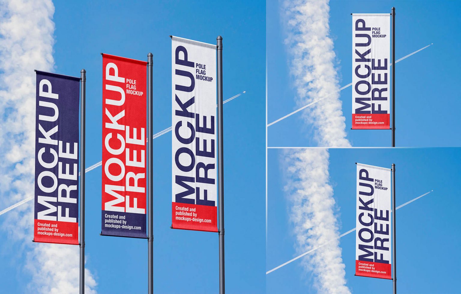 3 Free Vertical Pole Flag Banner Mockups PSD set - PsFiles