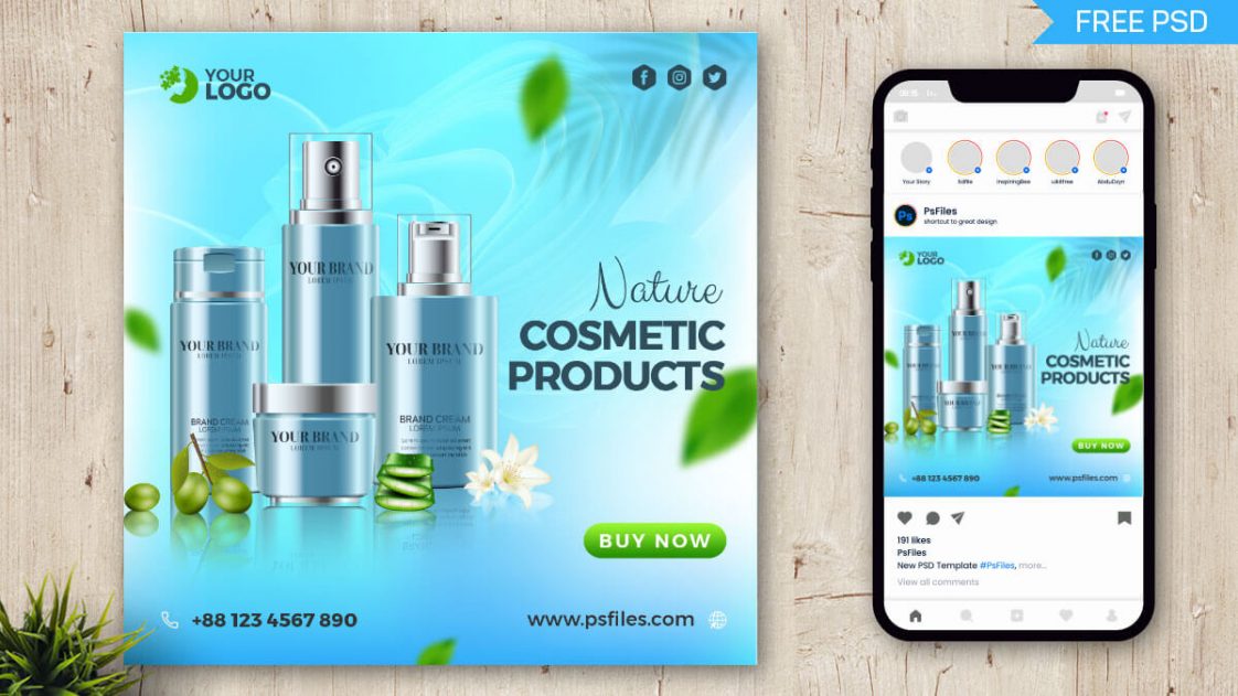 Cosmetic Beauty Products Promotion Post Design Free PSD Template