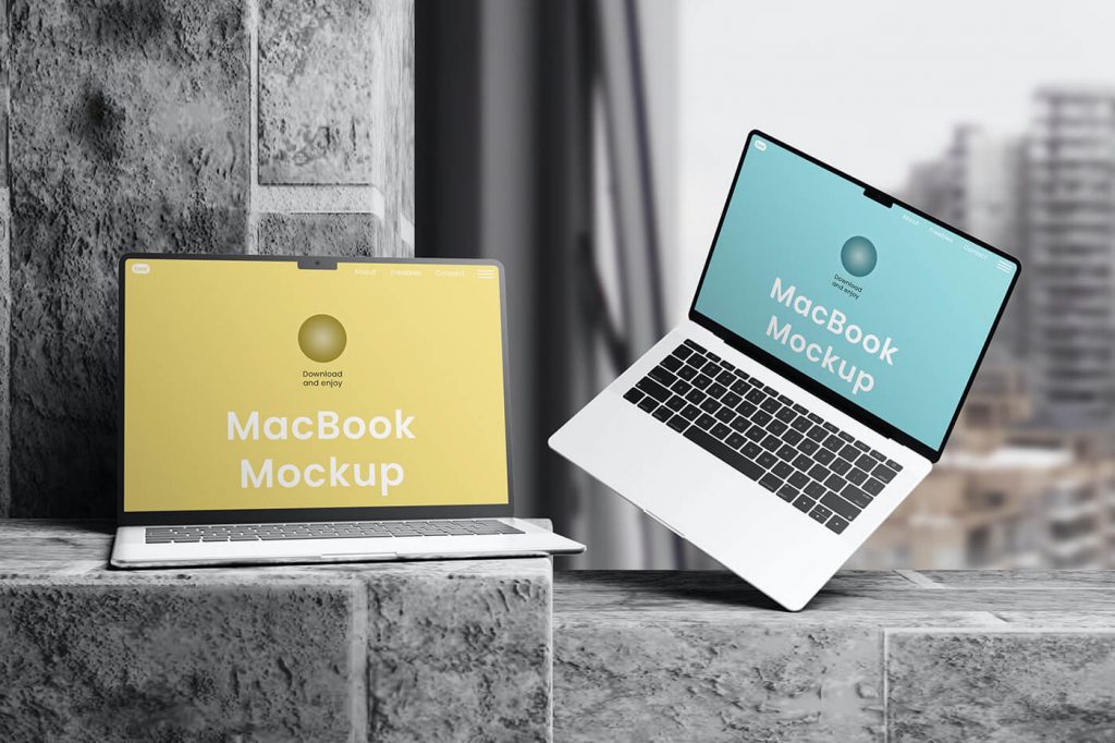 Free Double MacBook Mockups PSD - PsFiles
