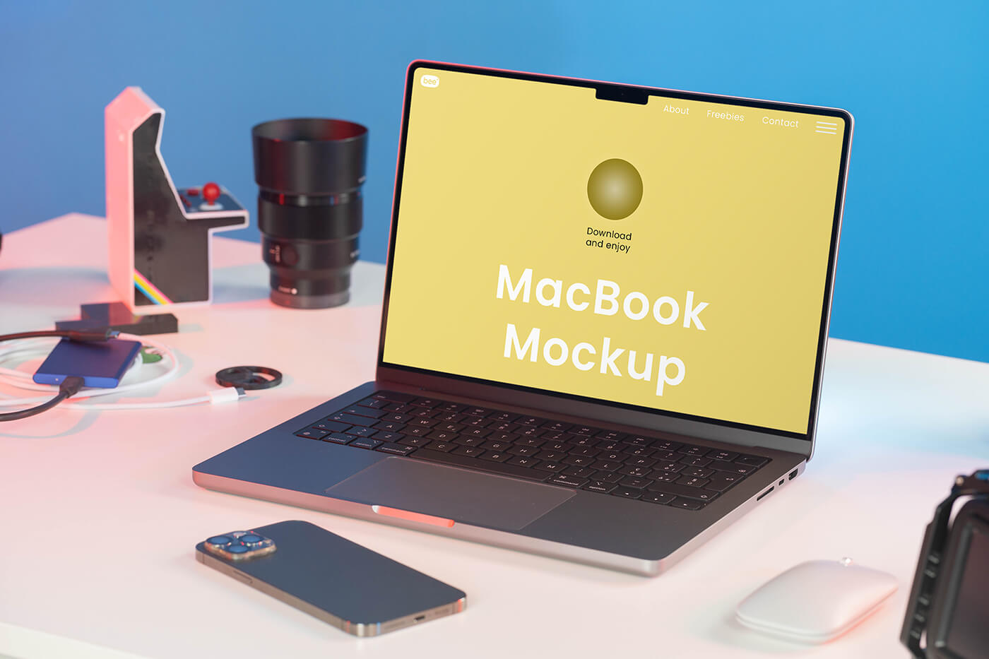 Free Studio Table MacBook Mockup PSD - PsFiles