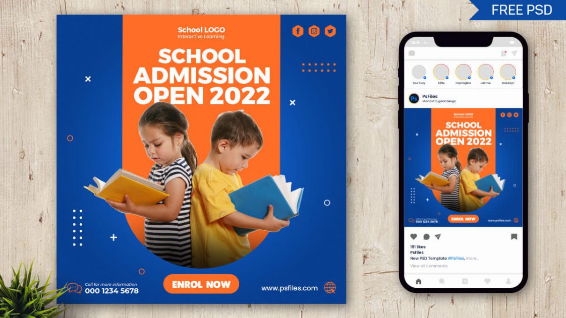 Free School Admission Open Social Media Post PSD Template - PsFiles