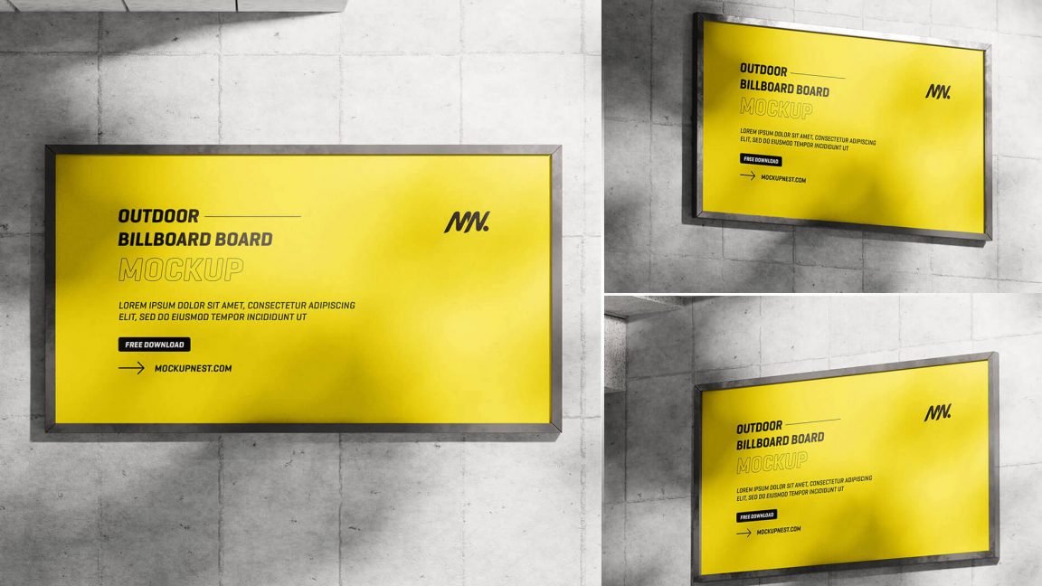 3 Free Concrete Building Wall-Mounted Billboard Mockups PSD set - PsFiles