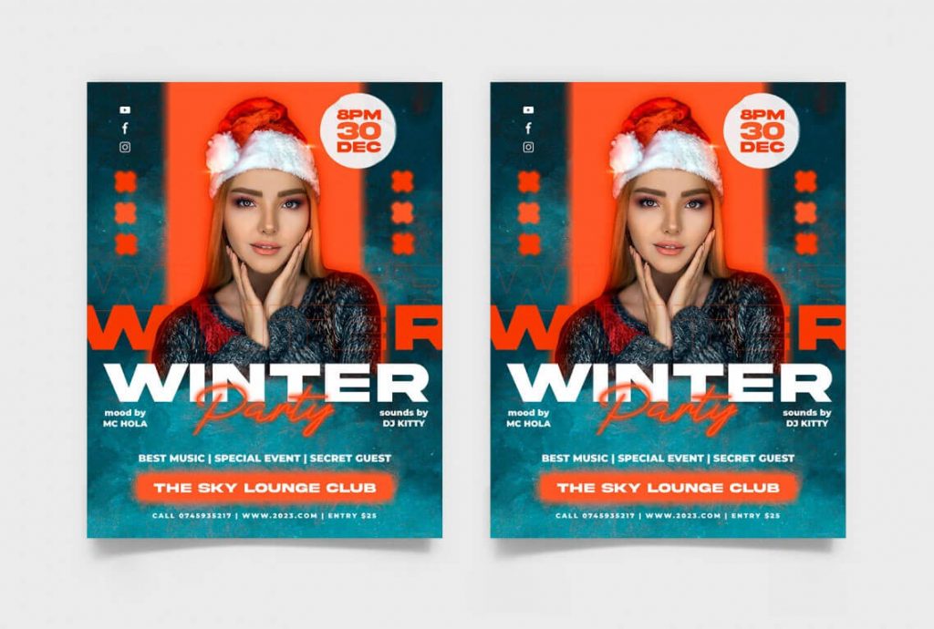 Free Winter Party Flyer PSD Template + Instagram Post PSD - PsFiles