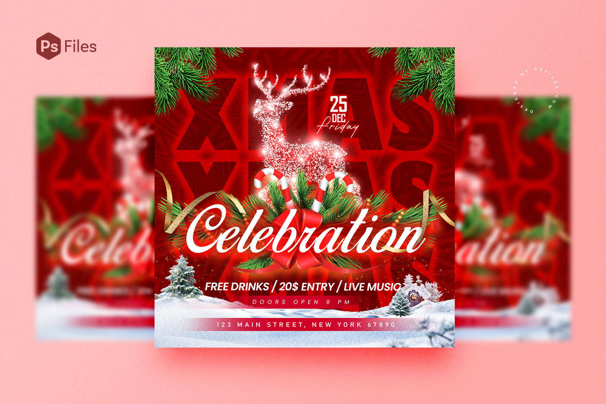 Free Christmas Celebration Party Social Media Post Design Template PSD