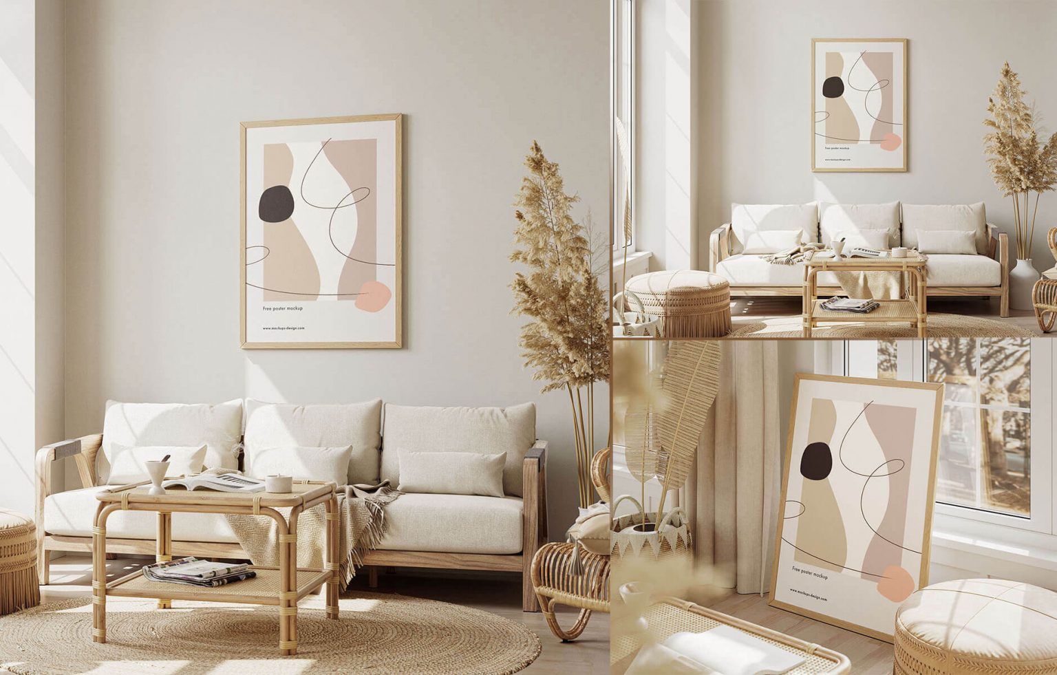 Free Big Photo Frame Mockups in Boho Room - PsFiles