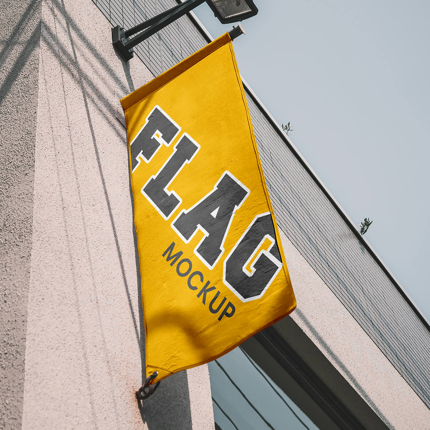 Building Wall Mounted Free Flag Mockup Perspective View - PsFiles