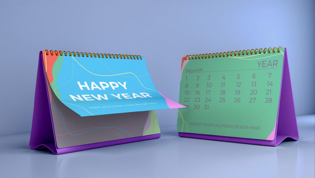 Free Small Desk Calendar 2024 Mockup PSD set - PsFiles