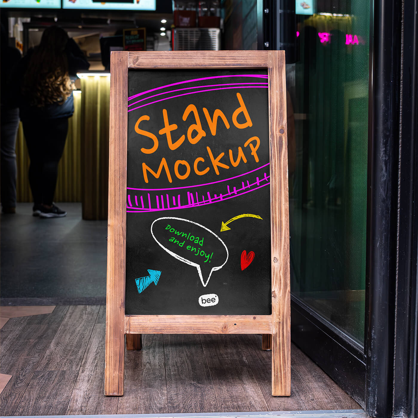 Free Classic Wooden A-Stand Mockup PSD - PsFiles