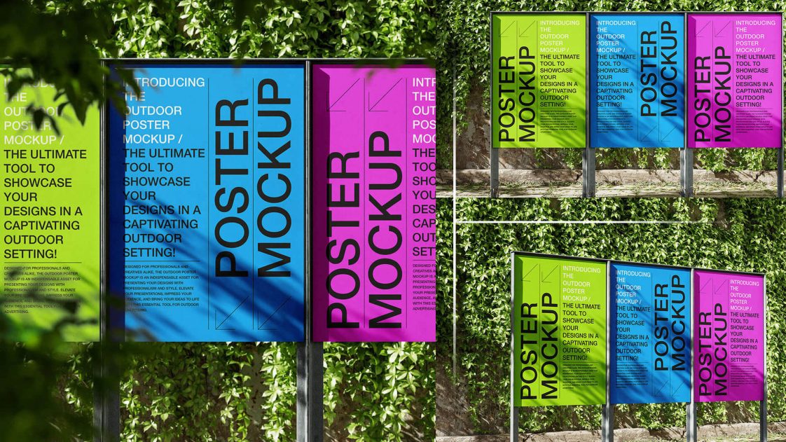 Free 4 Side By Side Outdoor Wall Posters Mockup PSD - PsFiles