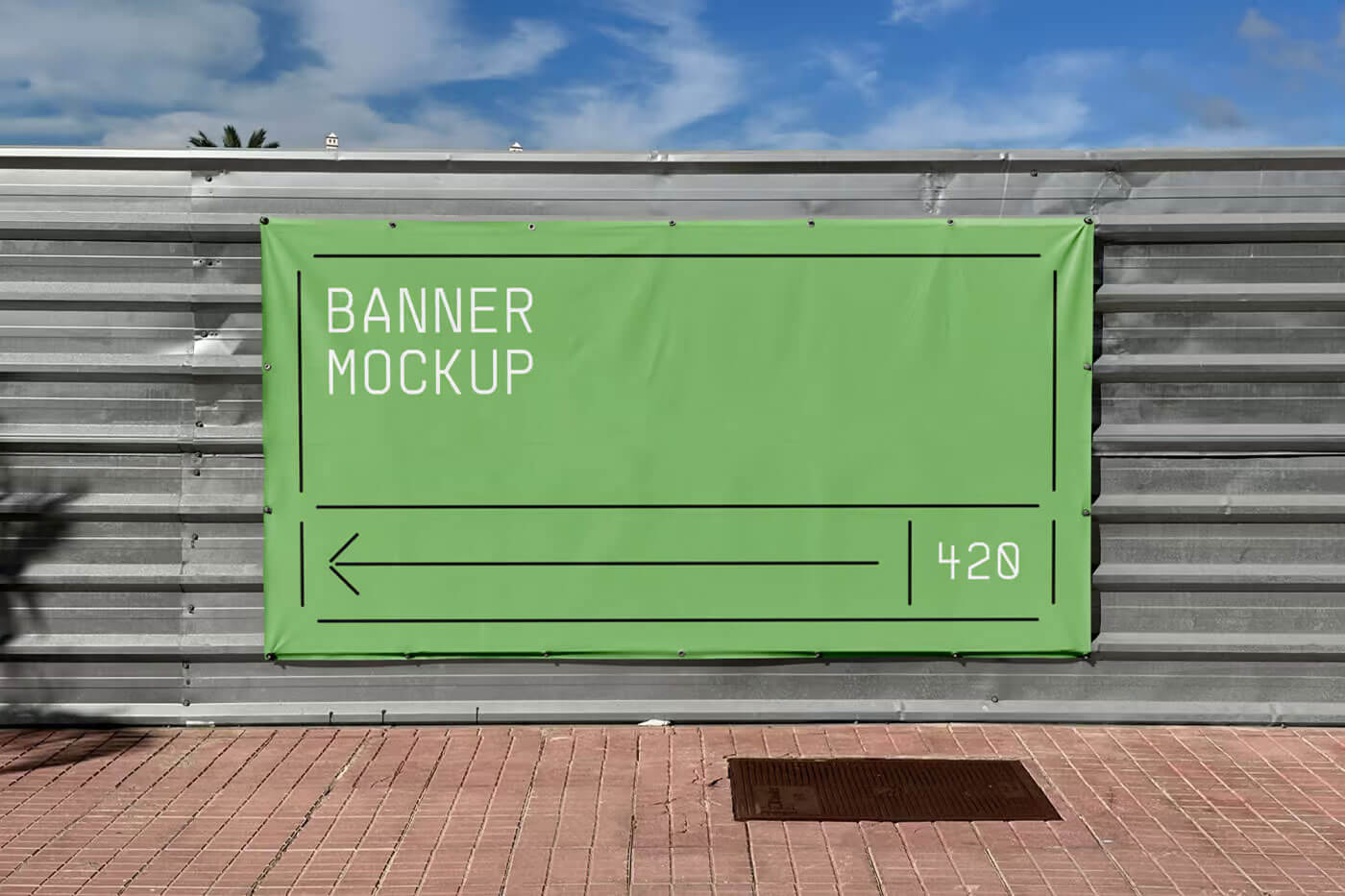 Free Sheet Banner Mockup on Steel Fence - PsFiles