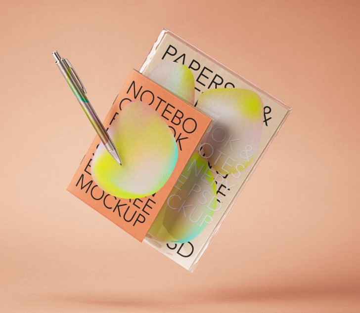 Free Floating Style Paper Notes Notebook Mockup PSD - PsFiles