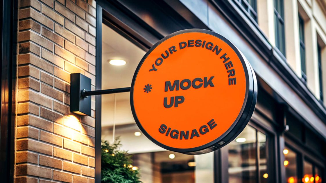 Free Round Street Shop Sign Logo Mockup 3 PSD set - PsFiles