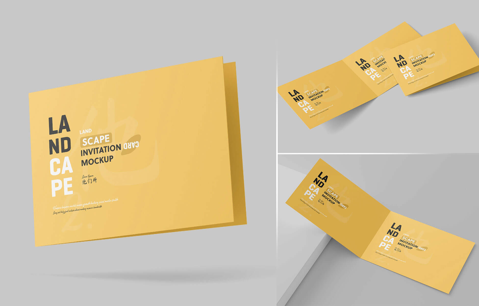 Landscape Folded Wedding Invitation Card Mockup Set Free PSD - PsFiles