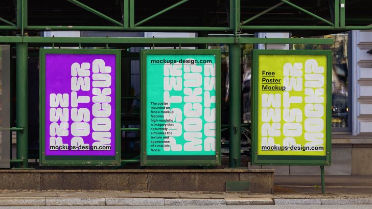 Free 4 Side By Side Outdoor Wall Posters Mockup PSD - PsFiles