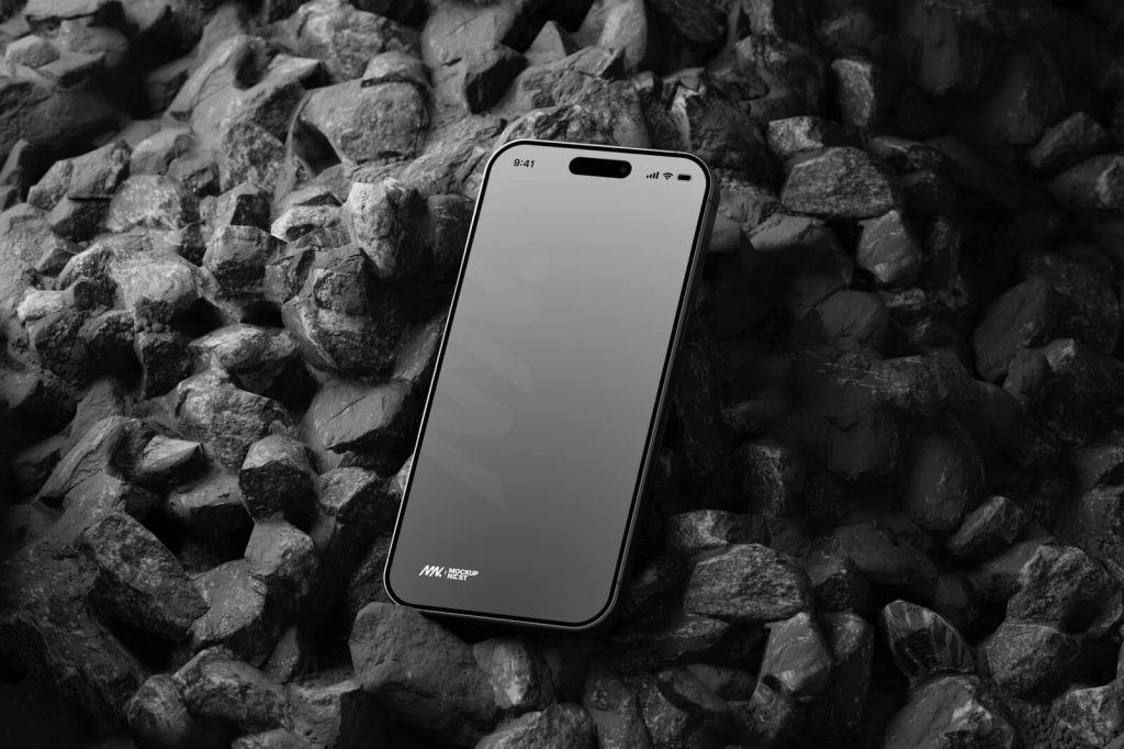 Free iPhone 15 Pro On Black Stone Mockup PSD - PsFiles
