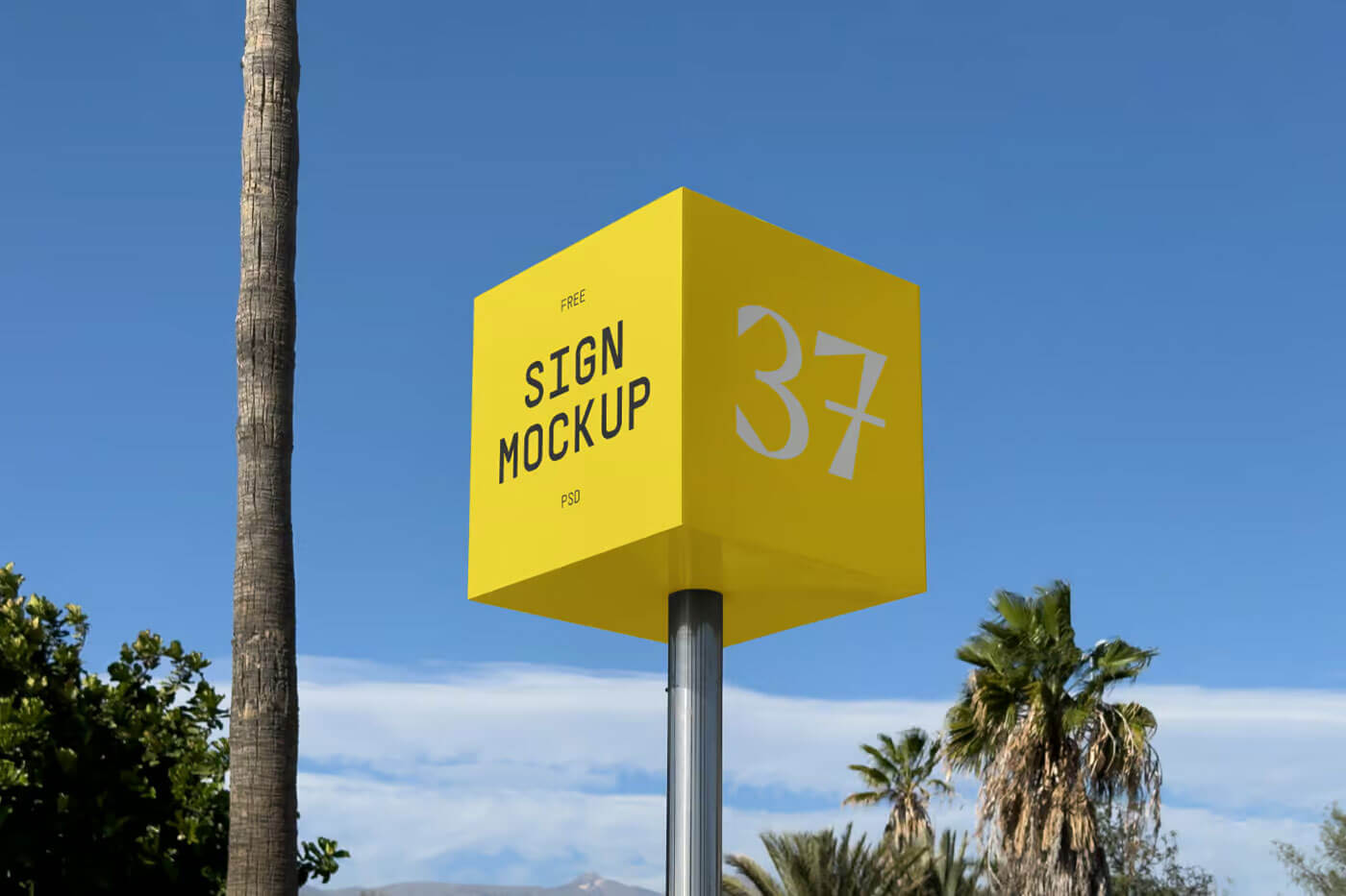 Free Cube On The Pillar Sign Mockup PSD - PsFiles