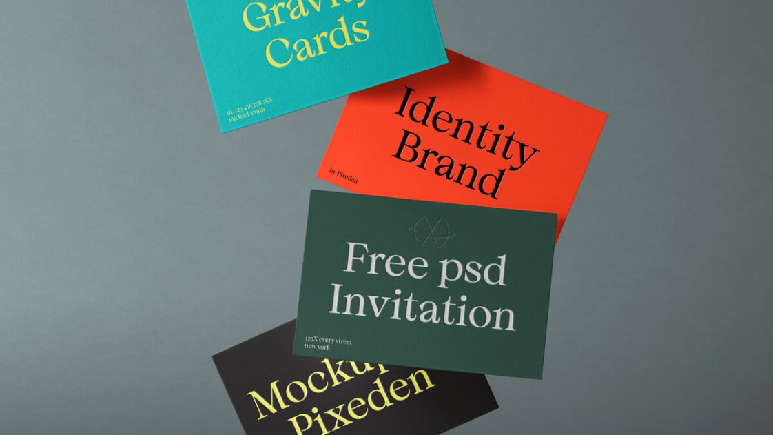 Free Falling Business Cards Mockup - PsFiles