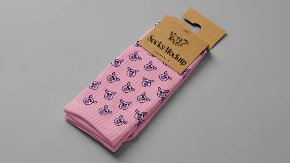 Free Tow Size Pair of Socks with Label Mockup PSD - PsFiles