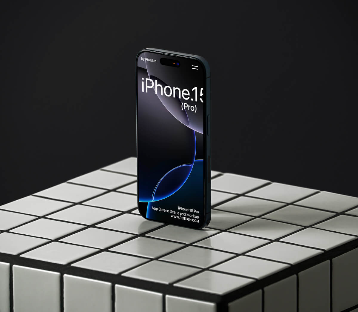 Free Standing iPhone 15 Pro Mockup PSD - PsFiles