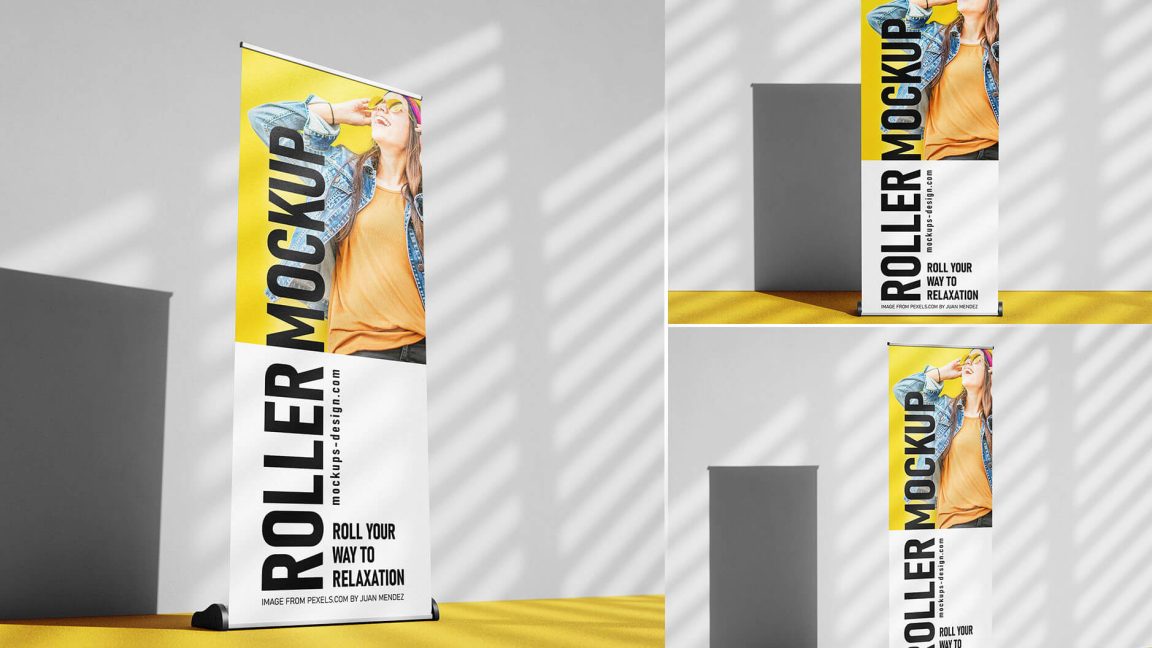 Free PSD Free 3 Roll-up Banner Mockup Set PSD - PsFiles