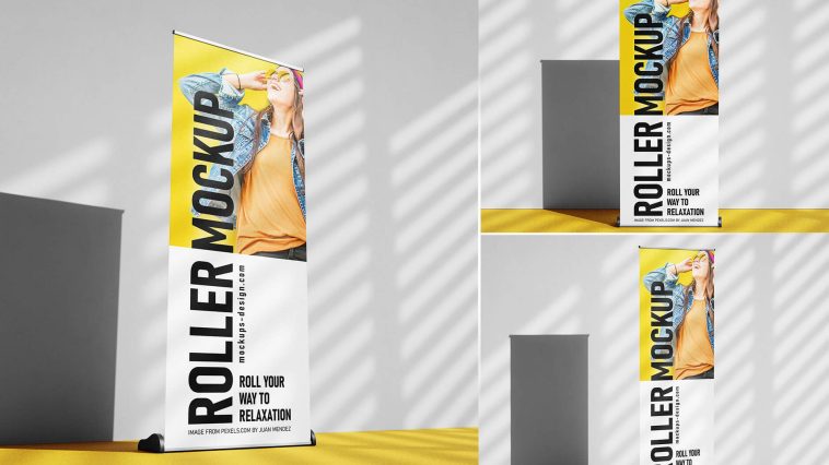Free PSD Free 3 Roll-up Banner Mockup Set PSD - PsFiles