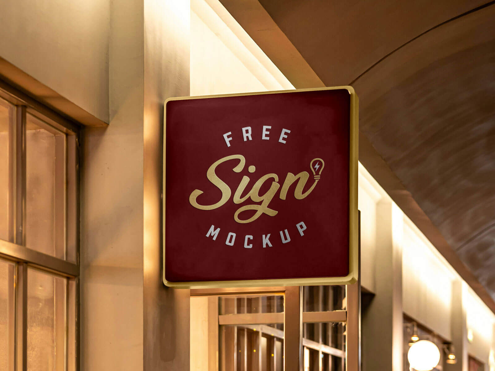 Free Gold Metal Frame Signboard Mockup PSD - PsFiles