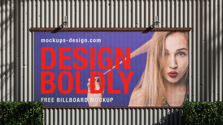 Free Brick Wall Mounted Billboard Mockup PSD - PsFiles