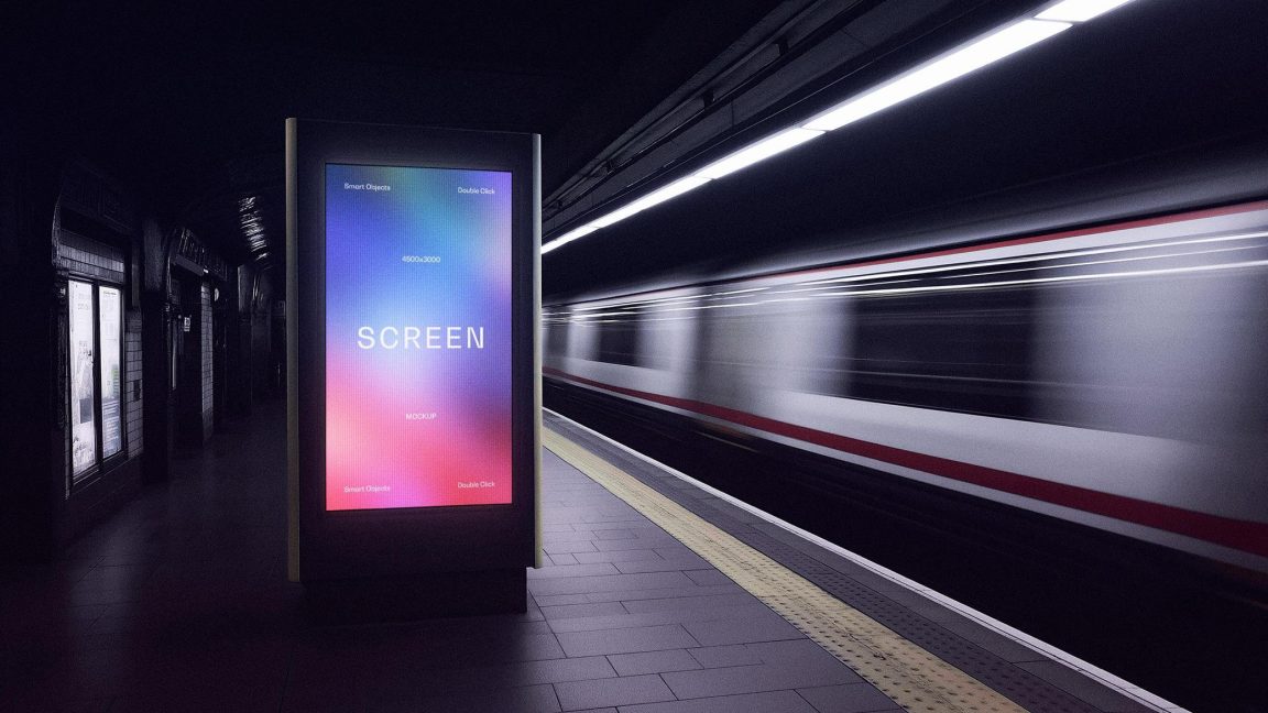 Free Subway LED Screen Billboard Mockup PSD - PsFiles