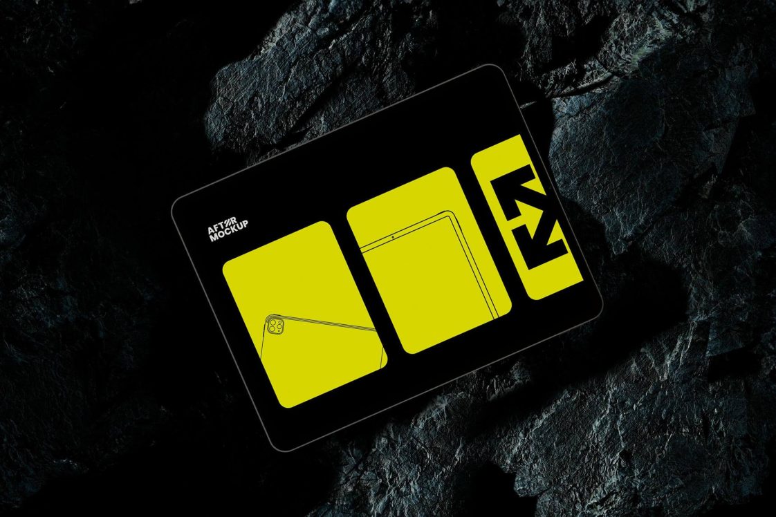 Free Dark Theme iPad On Rock Mockup PSD PSD - PsFiles