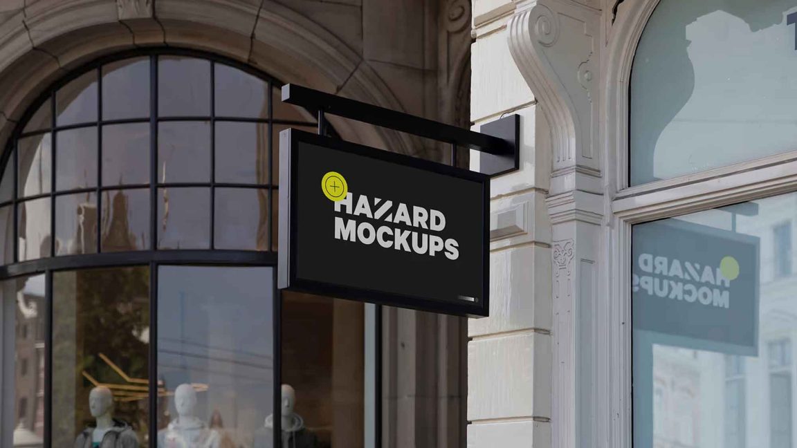 Free Rectangle Box Shop Frontage Signage Board Mockup PSD - PsFiles