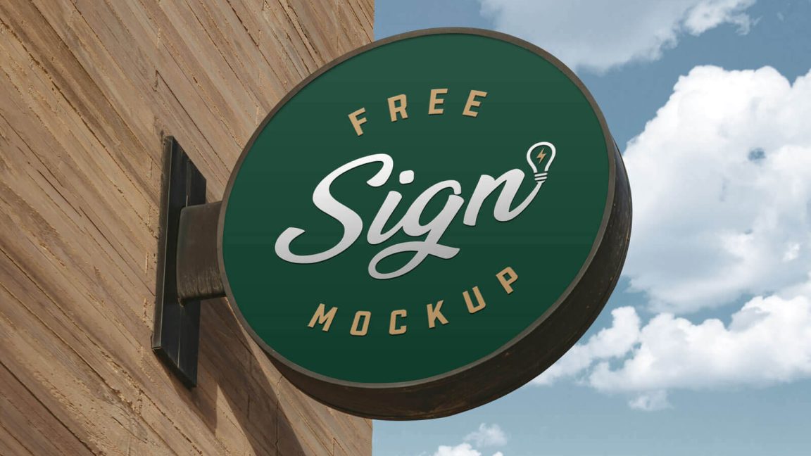 Free Round Logo Sign Mockup Building Wall Mounted - PsFiles