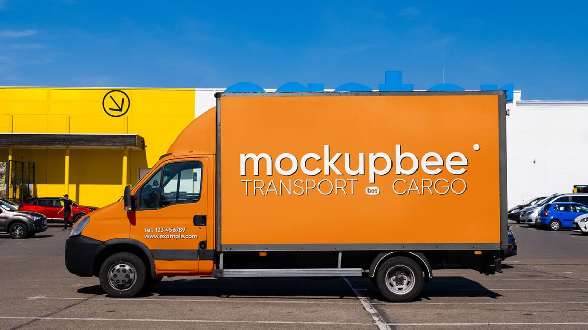 Free Delivery Cargo Truck Mockup PSD - PsFiles