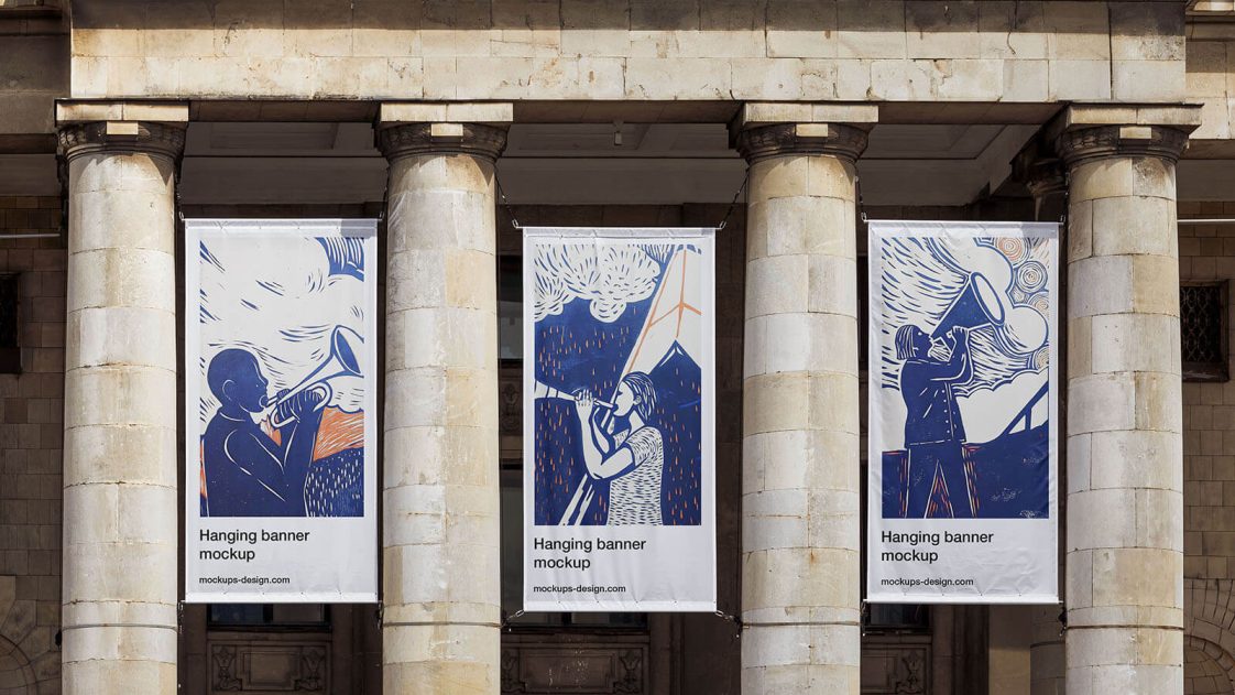 Free Drop Down Hanging Banner Mockup PSD - PsFiles