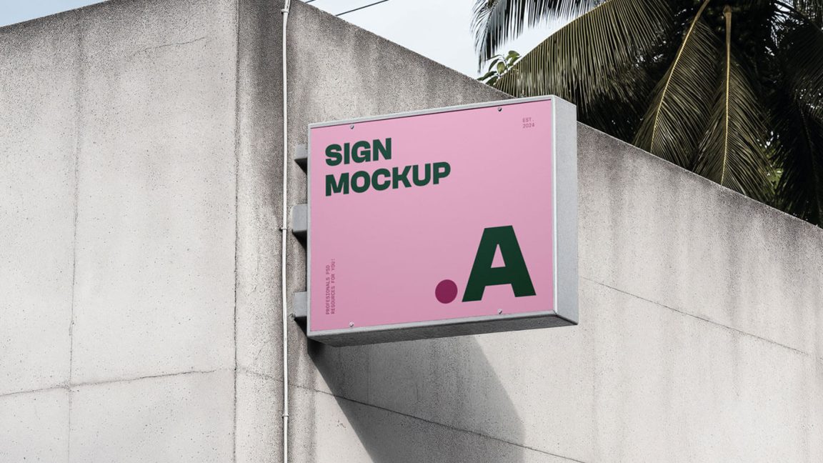 Free Wall Mounted Rectangle Shop Sign Mockup PSD - PsFiles