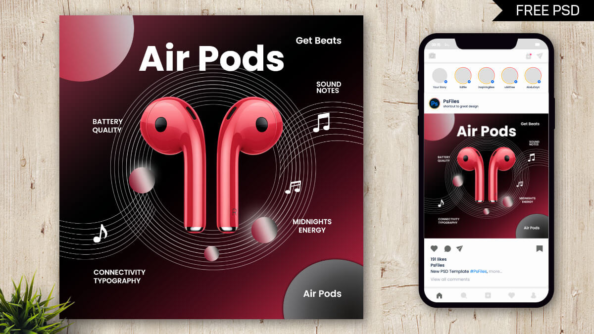 Free Airpods Social Media Flyer Post Design PSD Template - PsFiles