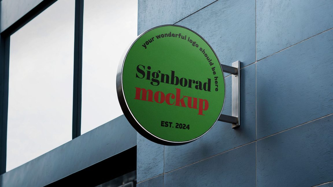 Free Outdoor Wall Round LOGO Sign Mockup PSD - PsFiles