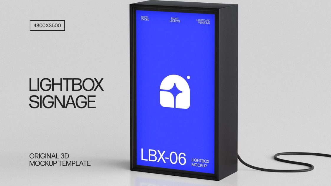 Free Hanging Illuminated Light Signage Box Mockups 3 PSD set - PsFiles